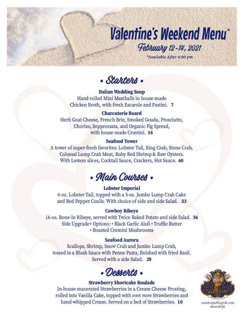 Valentine’s Day 2021 Menu Revealed – The Conch Republic Grill